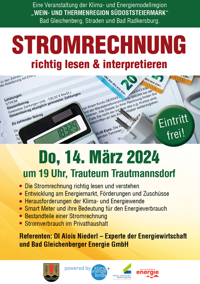 Stromrechnung richtig lesen und interpretieren - Infoabend - Vulkanland